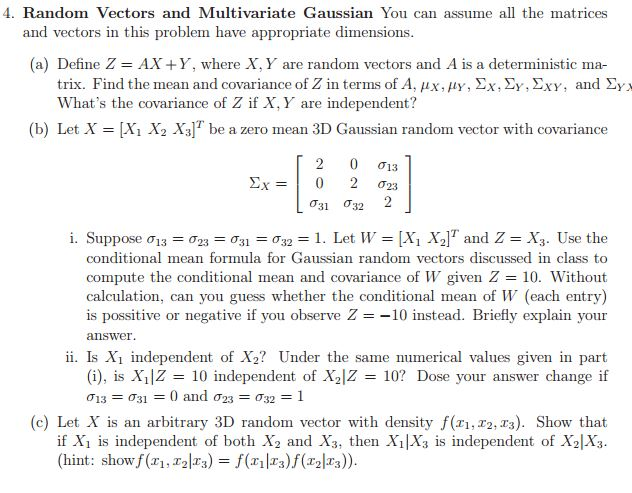 Solved Random Vectors and Multivariate Gaussian You can | Chegg.com
