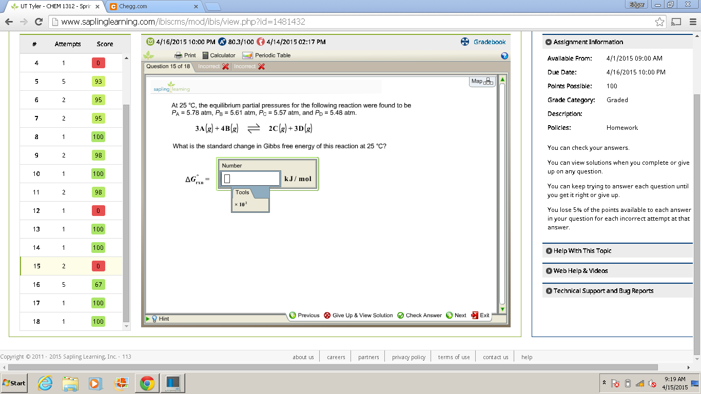 Solved UT Tyler CHEM 1312 Sprin x c Chegg.com C | Chegg.com Solved UT Tyler CHEM 1312 Sprin x c Chegg.com C | Chegg.com