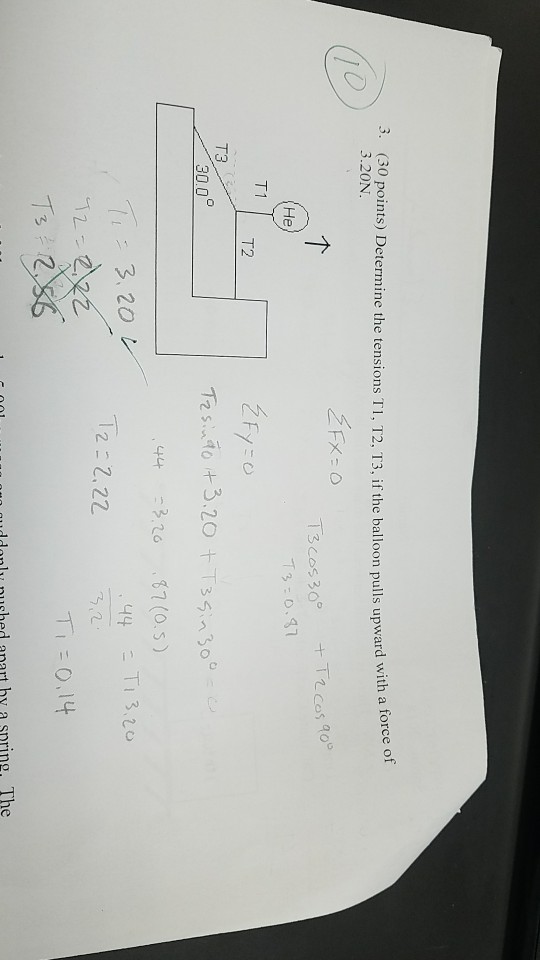 Solved 3. (30 points) Determine the tensions T1. T2, T3, if | Chegg.com