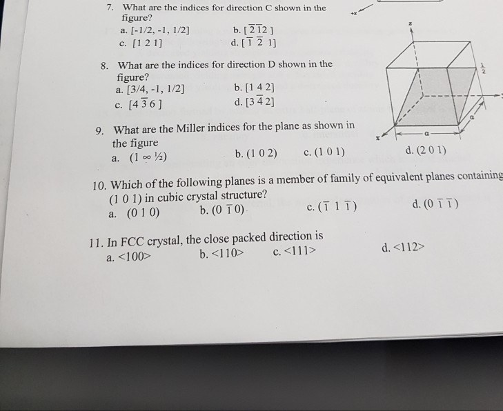 7. What are the indices for direction C shown in the | Chegg.com
