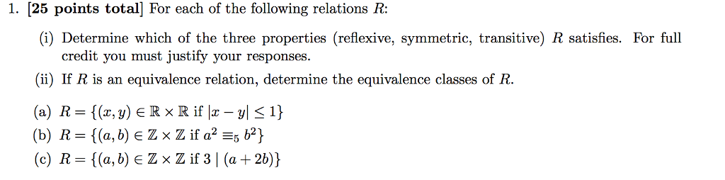 Solved For each of the following relations R: (i) Determine | Chegg.com