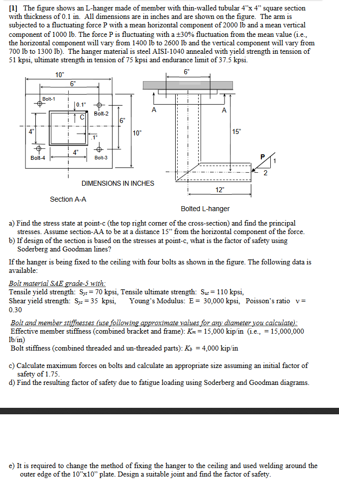 Solved The figure shows an L-hanger made of member with | Chegg.com