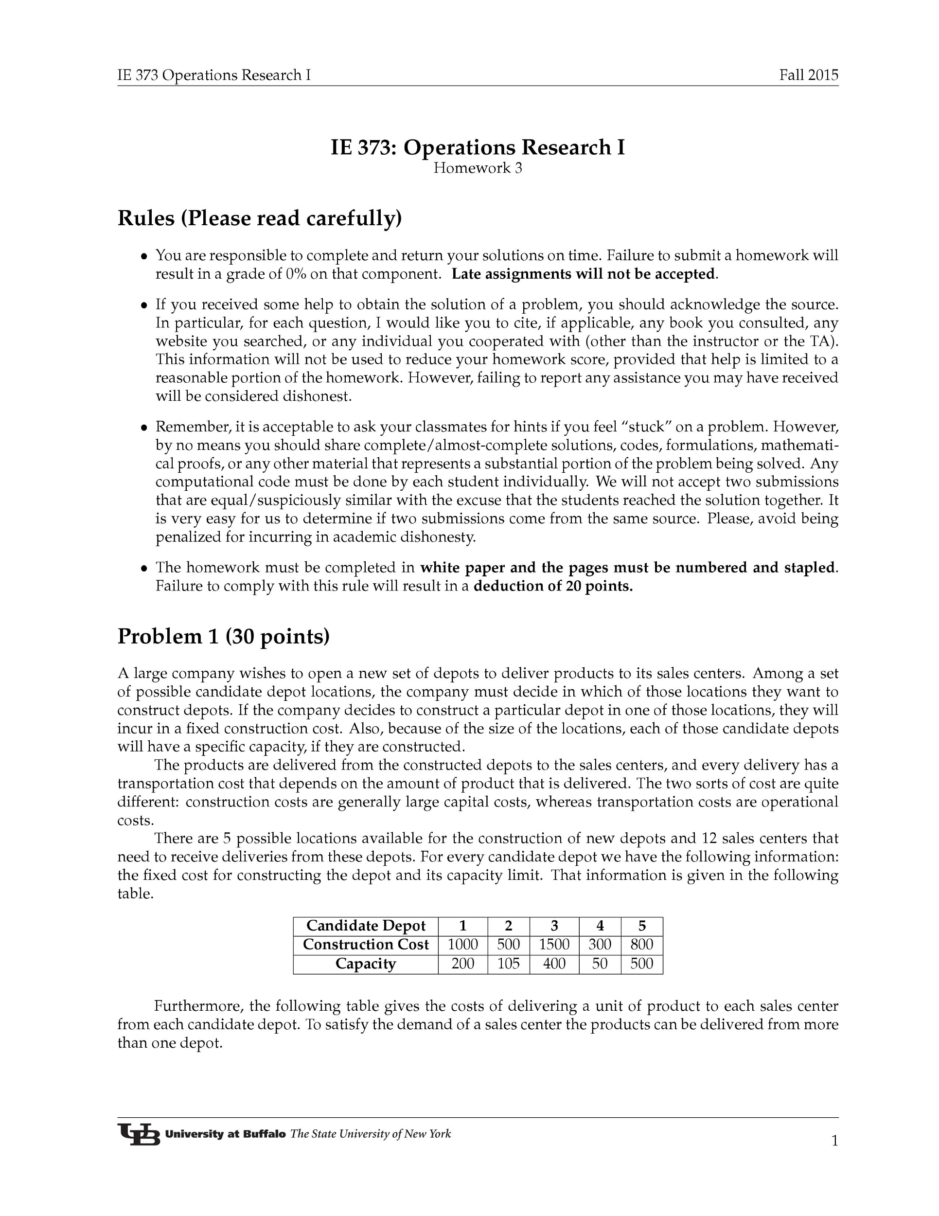Solved IE 373 Operations Research I Fall 2015 IE 373: | Chegg.com