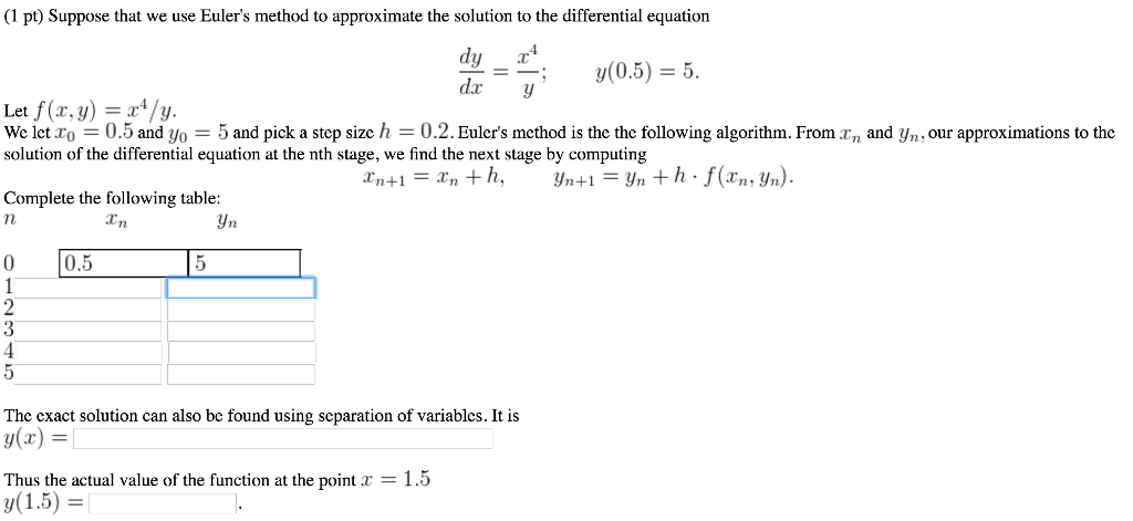 Solved Suppose that we use Euler's method to approximate the | Chegg.com