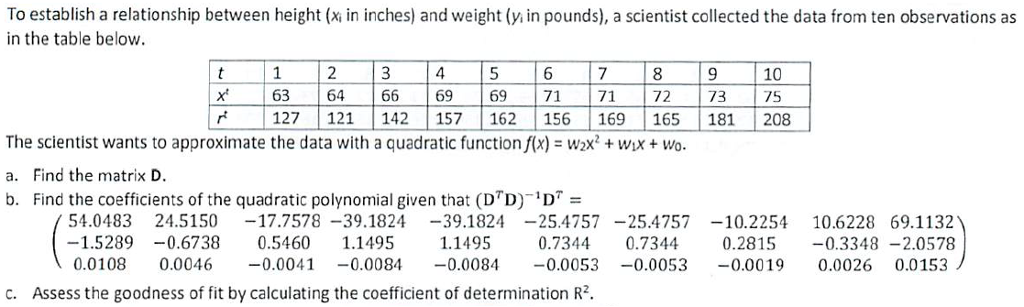 Solved To establish a relationship between height (x_i in | Chegg.com