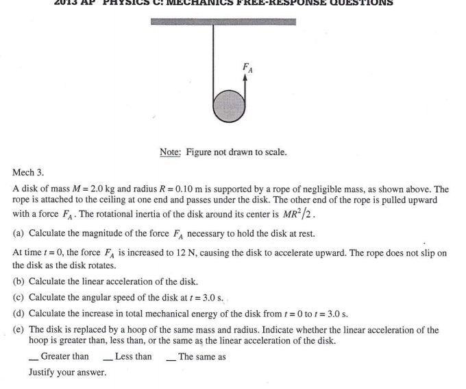 Solved A disk of mass M = 2.0 kg and radius R = 0.10 m is | Chegg.com