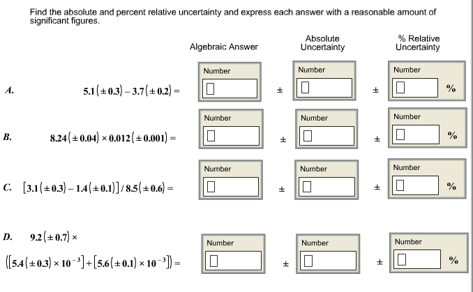 Solved Find the absolute and percent relative uncertainty | Chegg.com