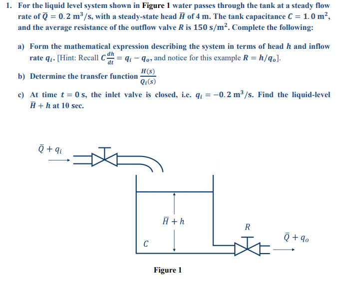 1. For the liquid level system shown in Figure 1 | Chegg.com