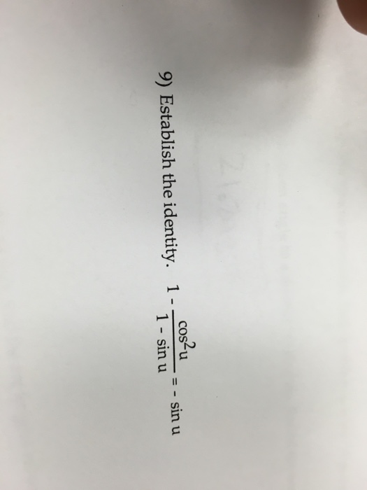 Solved Establish the identity. 1 - cos^2u/1 - sin u = - sin | Chegg.com