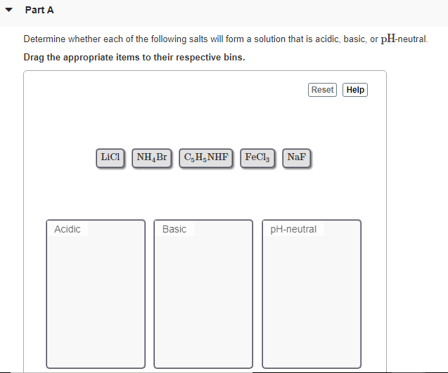Solved Part A Determine whether each of the following salts | Chegg.com