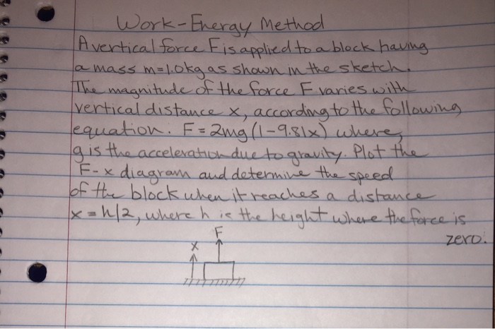 Solved Work Energy Method A vertical Force F is applied to | Chegg.com