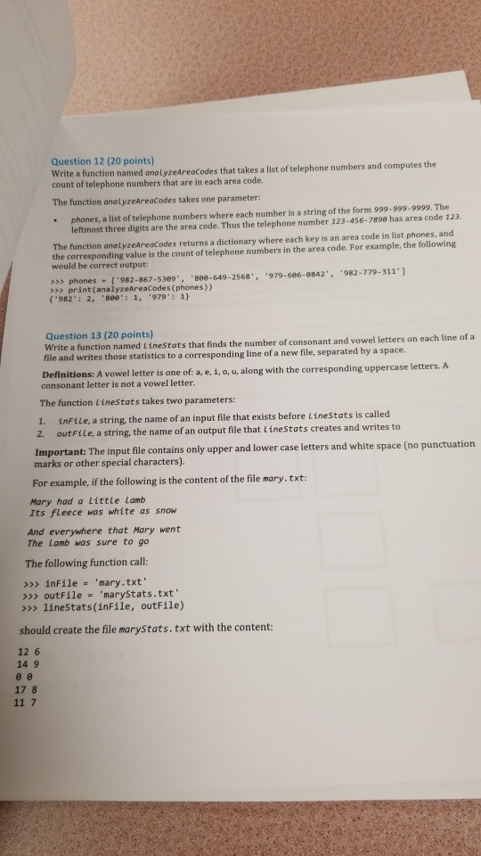 Solved Question 12 (20 points) Write a function named analyz | Chegg.com