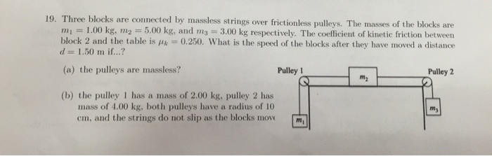 Solved Three blocks are connected by massless string over | Chegg.com Solved Three blocks are connected by massless string over | Chegg.com