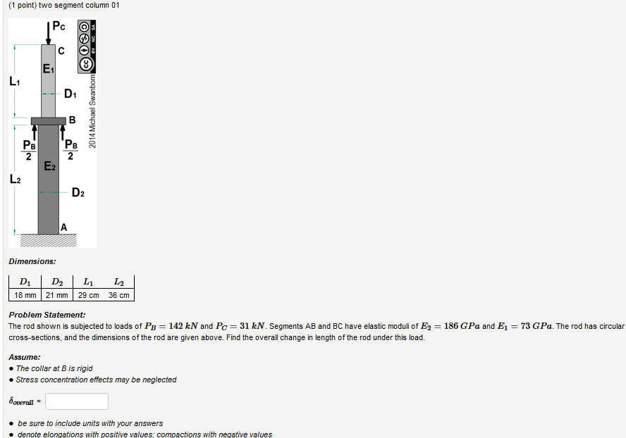 Solved Two segment column 01 Dimensions: Problem | Chegg.com