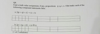 Solved find a truth value assignments, if any propositions | Chegg.com