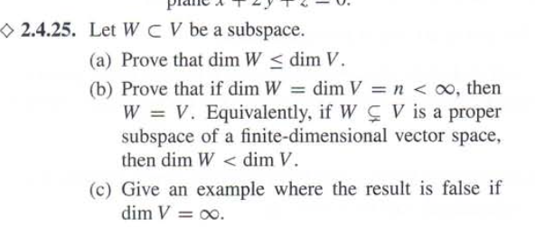 Solved 2.4.25. Let W C V be a subspace. (a) Prove that dim W | Chegg.com