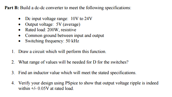 Solved Build a dc-dc converter to meet the following | Chegg.com