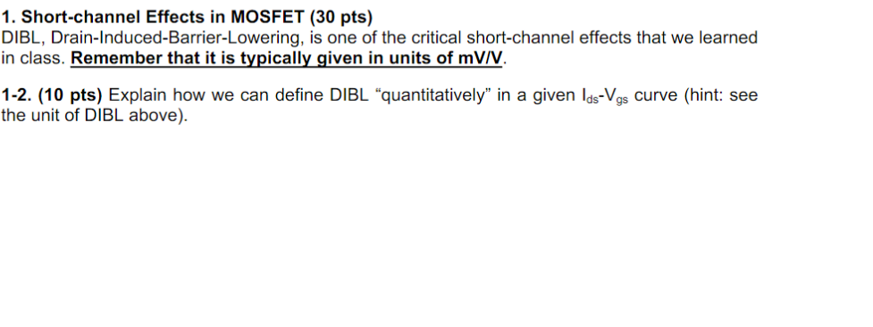 Solved Short-channel Effects in MOSFET DIBL, | Chegg.com