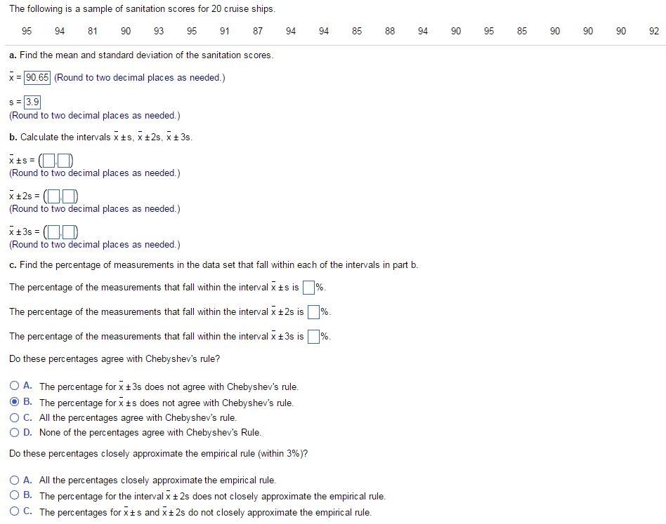 Solved The following is a sample of sanitation scores for 20 | Chegg.com