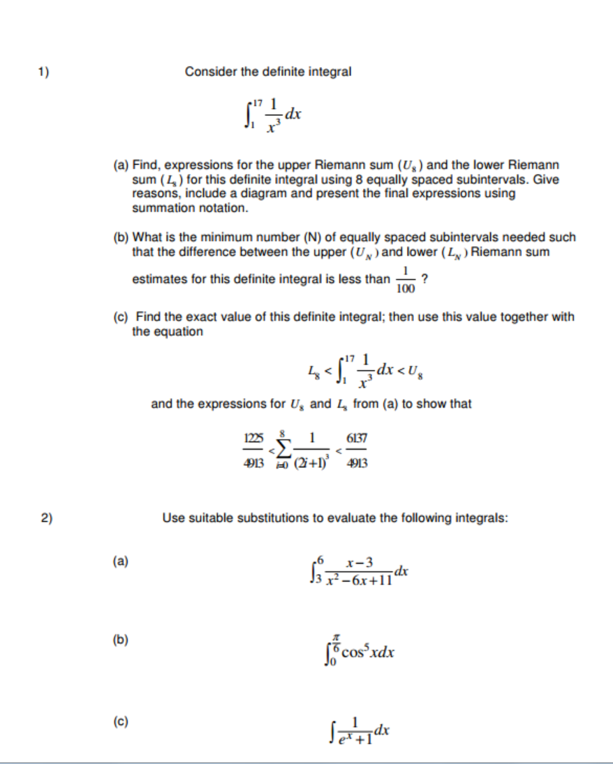 Solved Consider the definite integral Find, expressions (or | Chegg.com