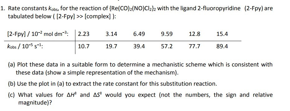 Solved 1. Rate constants kobs, for the reaction of | Chegg.com