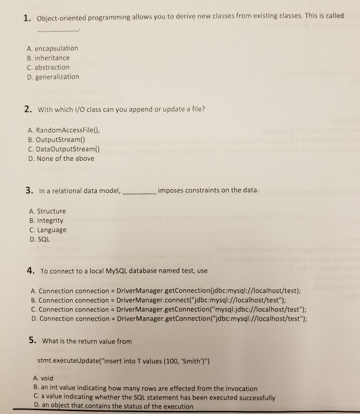 Solved 1 Object Oriented Programming Allows You To Derive