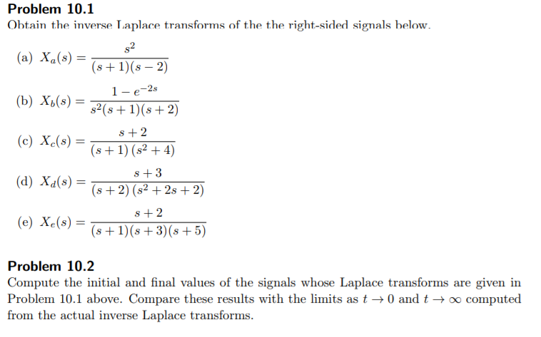 Solved Problem 10.1 Obtain the inverse T.aplace transforms | Chegg.com