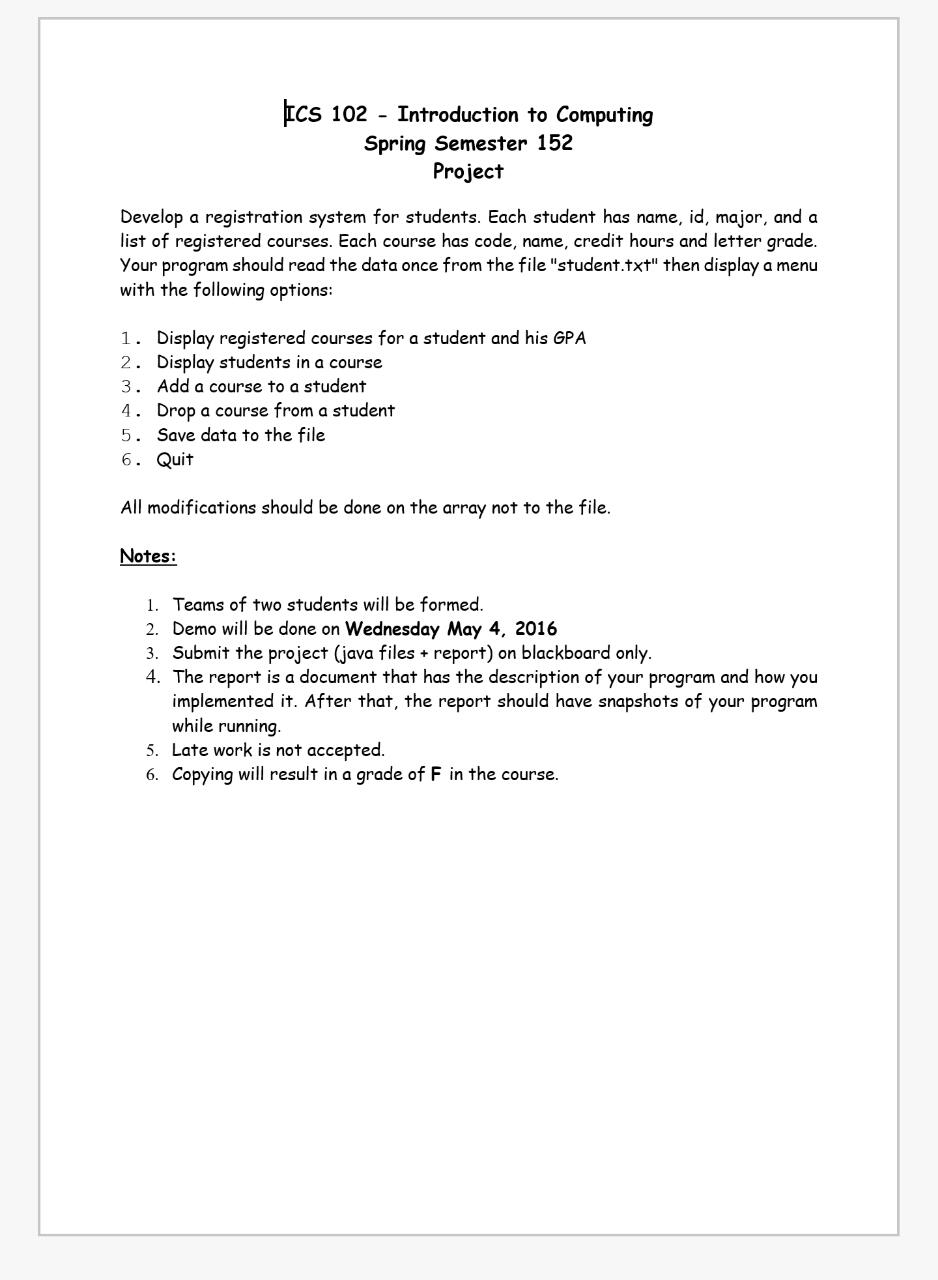 Solved Develop a registration system for students. Each | Chegg.com