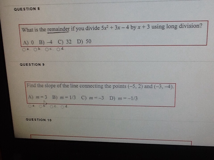 Solved What is the remainder if you divided 5x^2 +3x -4 by x | Chegg.com