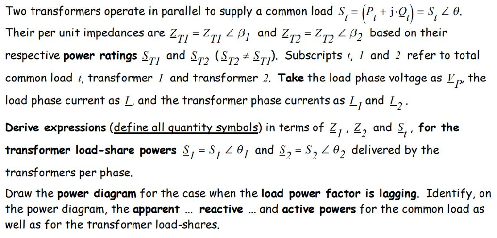 Solved Two transformers operate in parallel to supply a | Chegg.com