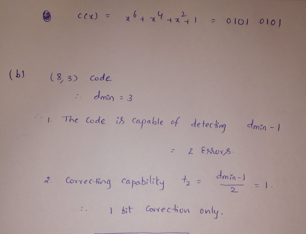 Solved 2. (20 points) For a (8,3) code and the systematic | Chegg.com