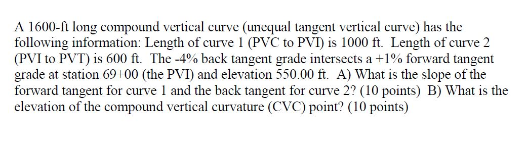 Solved A 1600-ft long compound vertical curve (unequal | Chegg.com