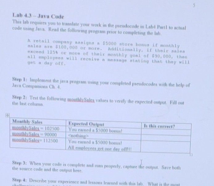 Solved Lab 4.3-Java Code This lab requires you to translate | Chegg.com
