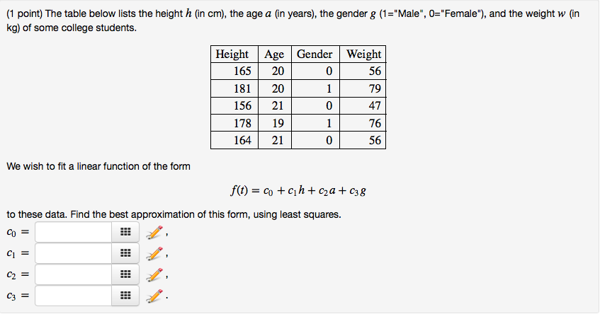 Solved The table below lists the height h (in cm), the age a | Chegg.com