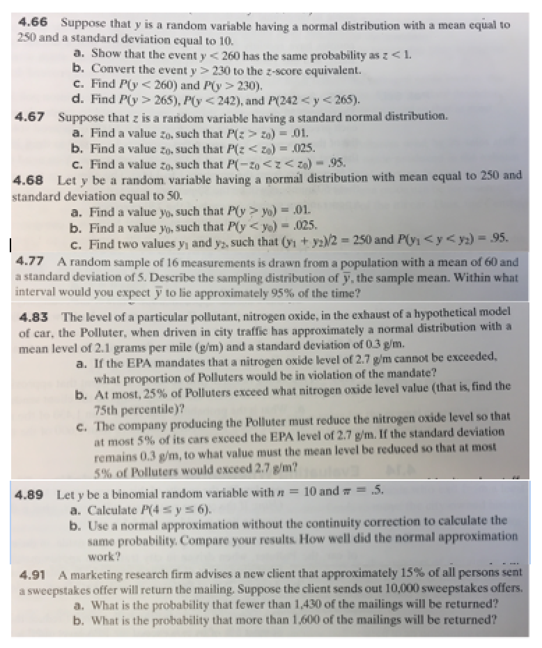 Solved Suppose that y is a random variable having a normal | Chegg.com