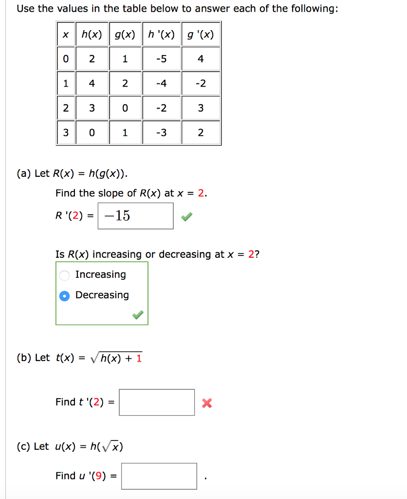Solved Use the values in the table below to answer each of | Chegg.com