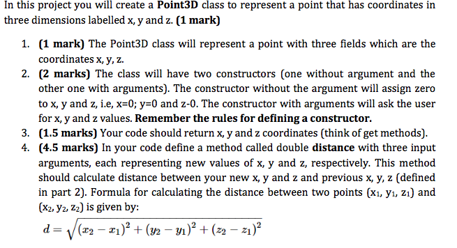 Solved In this project you will create a Point3D class to | Chegg.com