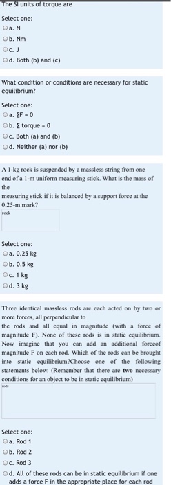 Solved The SI units of torque are Select one: N Nm J | Chegg.com