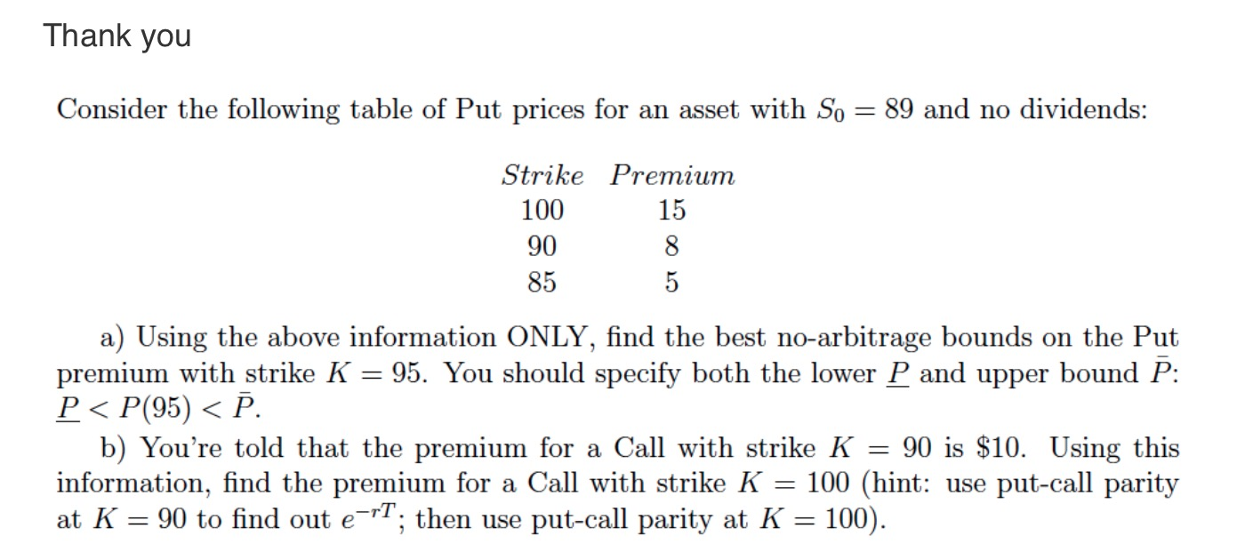 Solved Consider the following table of Put prices for an | Chegg.com