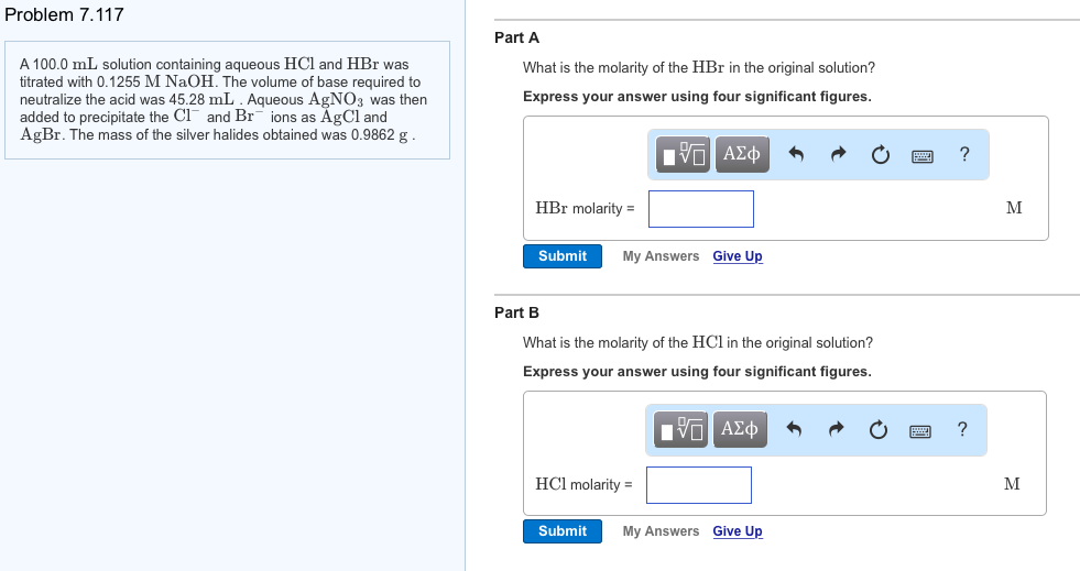 Solved A 100.0 mL solution containing aqueous HCl and HBr | Chegg.com