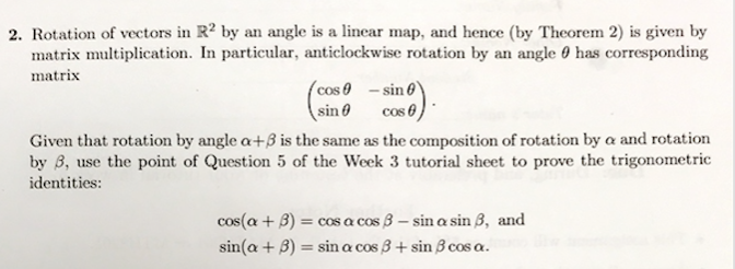 Solved 2. Rotation of vectors in R2 by an angle is a linear | Chegg.com
