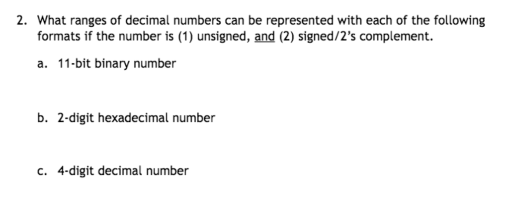 Solved What ranges of decimal numbers can be represented | Chegg.com
