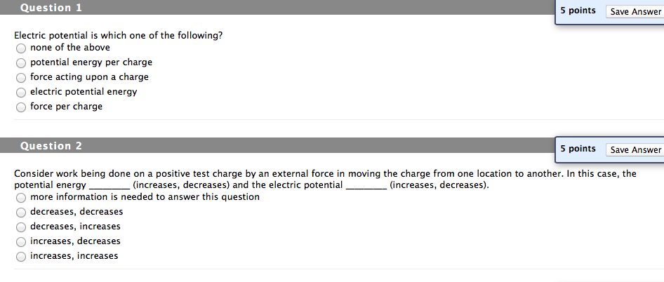 Solved Electric potential is which one of the following? | Chegg.com