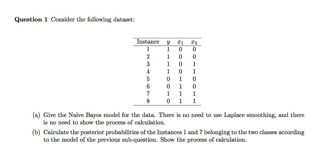 Question 1 Consider The Following Dataset Instance Y 