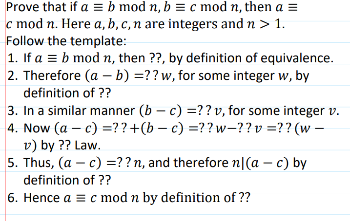 Solved Prove that if a b mod n, b E c mod n, then az c mod | Chegg.com