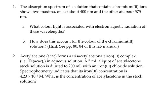 The absorption spectrum of a solution that contains | Chegg.com