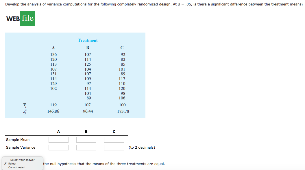 Solved Develop The Analysis Of Variance Computations For The