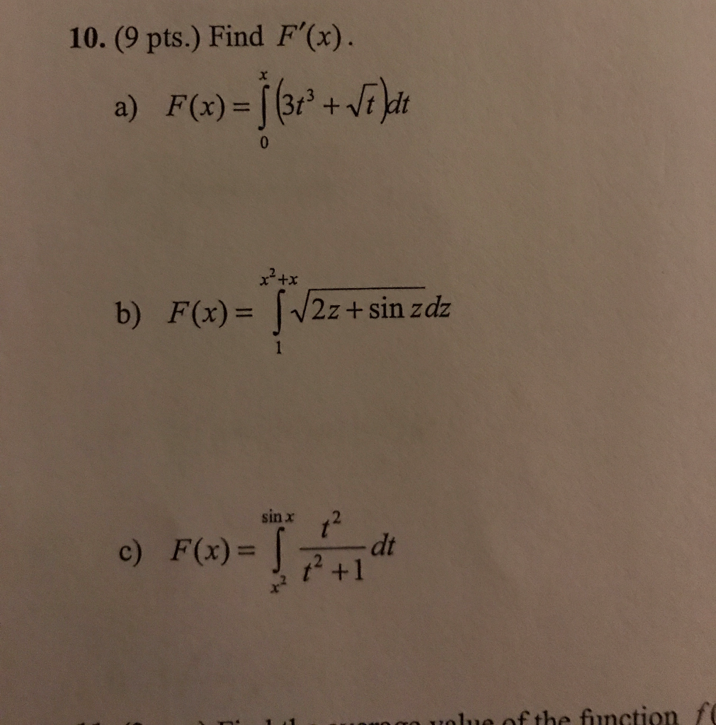 Solved Find F'(x). a) F(x) = integral_0^x (3t^3 + | Chegg.com