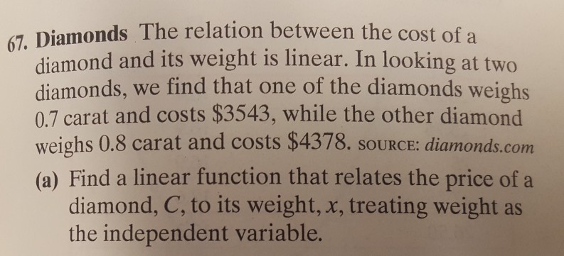 Solved 67, Diamonds The relation between the cost of a | Chegg.com
