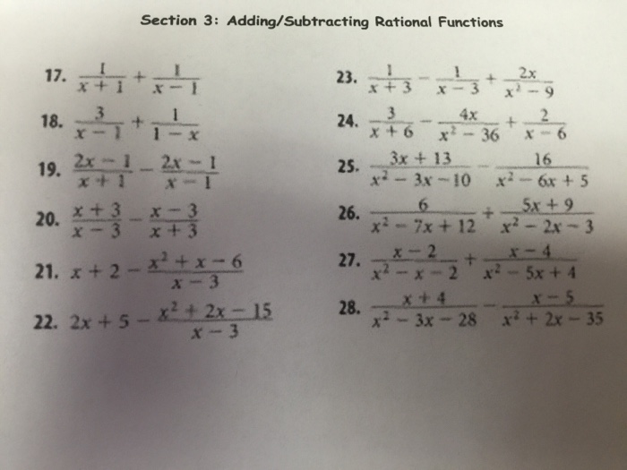 Solved Section 3: Adding/Subtracting Rational Functions 1/x | Chegg.com